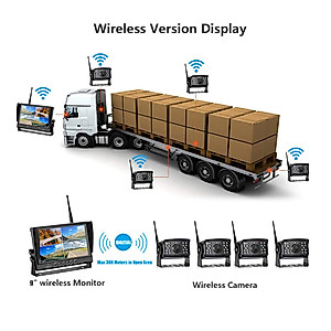 EVERSECU 4pcs Digital HD 1080P Wireless Car Backup Camera with 9 inch 4ch Quad Display Monitor/Car DVR/Dash Monitor/Vehicle Video Recorder for RV/SUV/Van/Pickup/Truck/Trailer Rear/Side/Front View