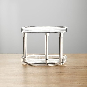 mDesign 2-Tier Lazy Susan Makeup Organizer - 9-Inch Lazy Susan Turntable Organizer for Bathroom Counter, Cabinets, Vanity - Bathroom Lazy Susan for Cosmetics Storage - Ligne Collection, Clear/Chrome