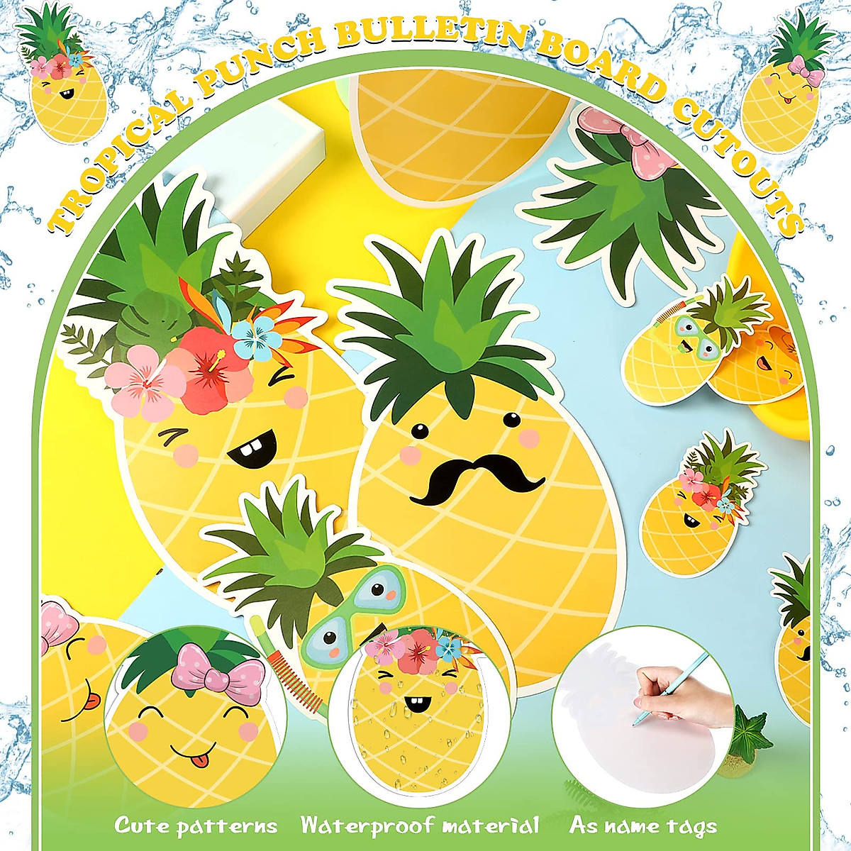 Yexiya 200 Pcs Pineapples Cutout Tropical Punch Paper Cut Outs Yellow Pineapples Shaped Paper Cut Outs Decoration for Preschool Classroom Bulletin Boards Walls Desks Window Door Party