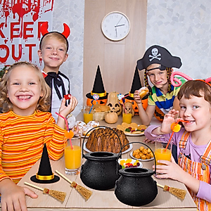36 Pcs Halloween Witch Hats, Red Cauldron Kettles, and Brooms Set - Mini Witches Accessory for Costume, Cosplay Party Decorations