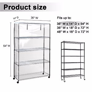 IndigoTempest9 Clear Vinyl Waterproof Shelf Cover for Wire Shelving - 36" W x 14" D x 54" H- with Zipper Closure - Protects from Dust and Debris - Only Cover