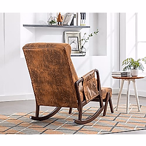 Kurhwyss Nursery Rocking Chair with Ottoman, Upholstered Rocker Chair with Arm Pocket, Modern Accent Glider Chair with Comfy High Back for Living Room Bedroom (Coffee)