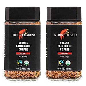 Mount Hagen 3.53oz Organic Freeze Dried Instant Coffee - 2 pack | Eco-friendly Coffee Made From Organic Medium Roast Arabica Beans | Fair-Trade Coffee Instant [2 x 3.53oz Jar]