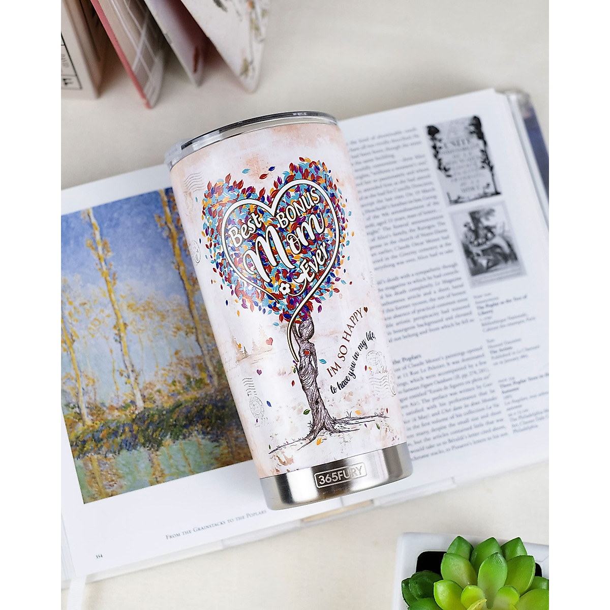 365FURY Gifts For Bonus Mom From Son, Daughter - Best Bonus, Step Ever 20oz Tumbler w/Straw & Keychain Christmas, Birthday, Mothers Day Stepmom, Mother in law, Boyfriend