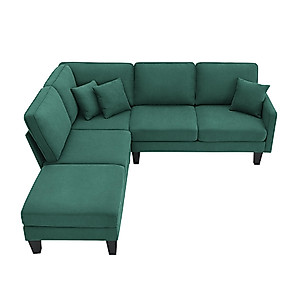 Jintop 90Inch Terrycloth Modern 5-Seat Practical Sectional Sofa with Chaise, L-Shape Wood Indoor Couch with 3 Pillows,for Dorm,Apartment,Studio,Office,Lounges,Green