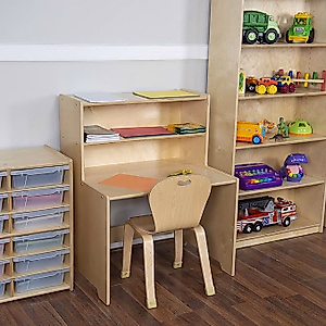 RRI Goods Kids Writing Desk, Computer Table with Hutch, Natural