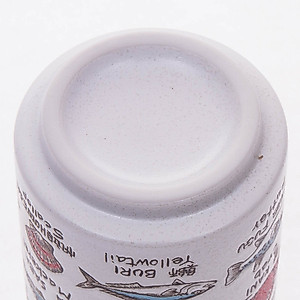 Japanese tea cup, Sushi-yunomi, ceramic, printed sushi and fish names and by English and Kanji, set of 2