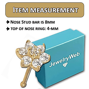 JewelryWeb Solid 14K Yellow or White Gold 4-mm 20 Gauge Cubic Zirconia Flower Nose Stud (Yellow-Gold)