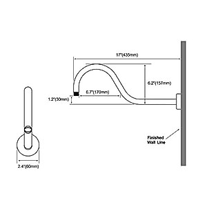Purelux 17 Inches Shower Arm Made of Stainless Steel Water Outlet PJ1701, Long Reach Shower Head Extension Chrome Finish