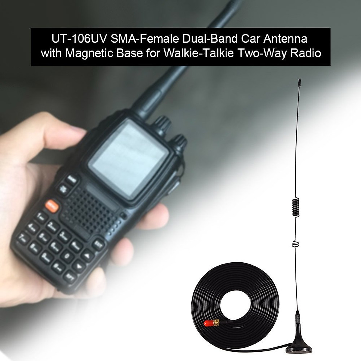 106UV 144/430MHz Female Car Antenna with Magnetic Base for Walkie Talkie Two Way Radio