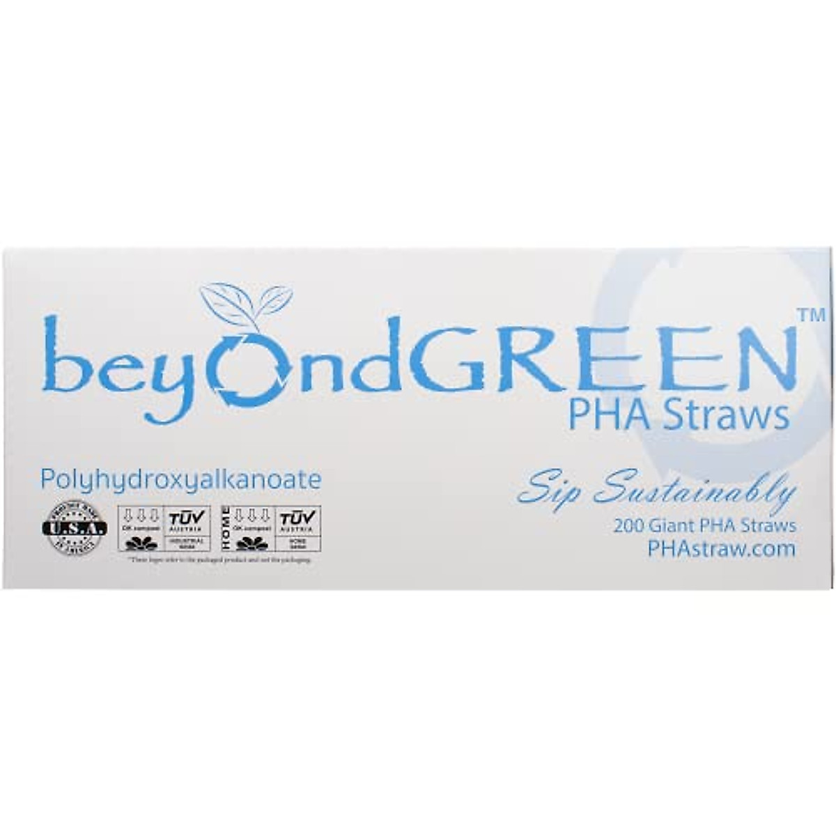 beyondGREEN Plant-Based PHA Disposable Drinking Straws - Individually Wrapped - 200 Giant Straws - 10.25" x 0.24"