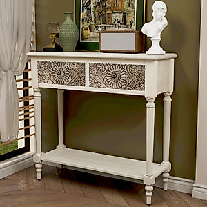 Koncemel Console Table with Drawers, Farmhouse Entryway Table with Storage Shelves, Sofa Table with Carved Long for Living Room, Hallway, Entryway