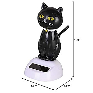 Solar Cat Bobble Shaking Head Dancing Toy Cat Figurine Statue Car Dash Board Ornaments for Car Vehicle Decoration - Black