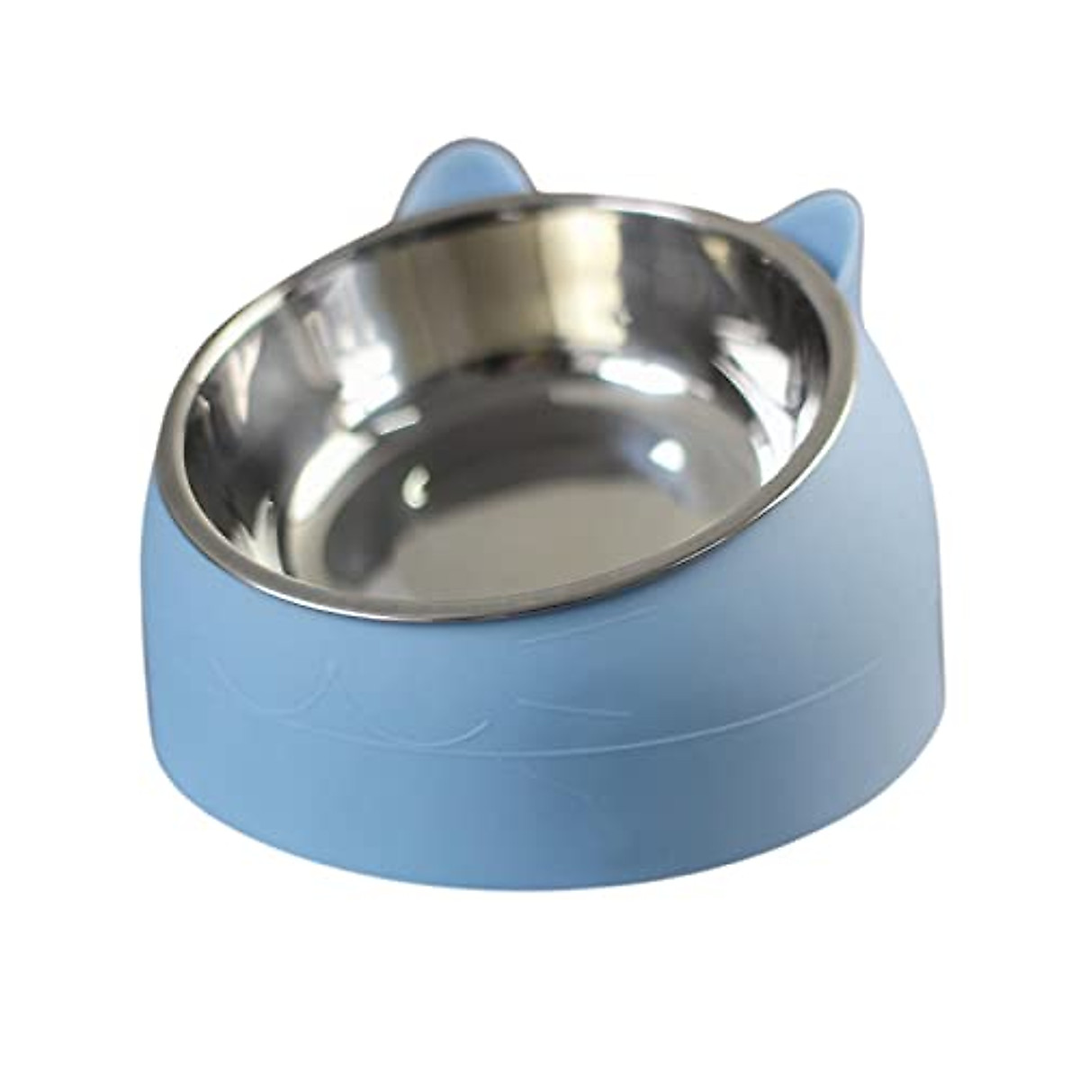 MagiDeal Pet Feeder 15° Raised Water Food Feeder Pet Supplies Tilted Elevated Non Slip Metal Single Bowl for Cat Dog for Indoor Cats Puppy Small Dogs, Blue