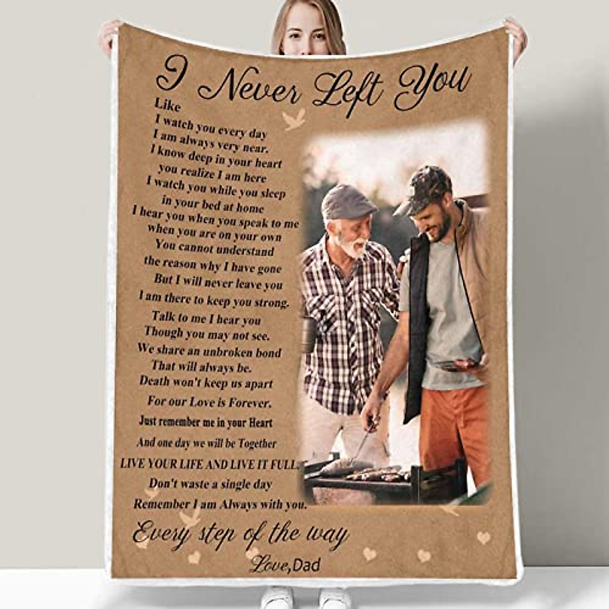 D-Story Custom Memorial Blankets with Photos for Loss of Mother Dad in Heaven, Made in USA, Personalized Sympathy Bereavement Angel Blanket for Funeral | I Never Left You | in Loving Memory Gift