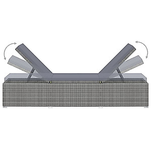 loibinfen Outdoor PE Wicker Sun Lounger with Cushion, Poly Rattan Lounge Chair, Rattan Chaise Lounger with Adjustable Backrest,Outdoor Patio Wicker Pool Chaise Lounge Chair, Poly Rattan Gray