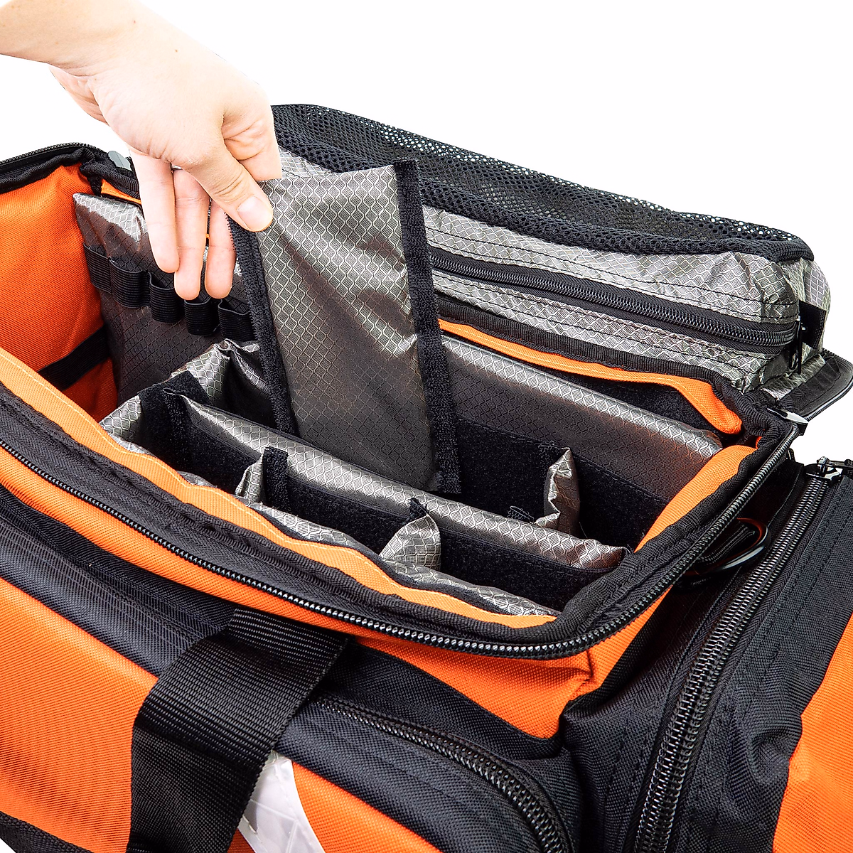 LINE2design Empty Medical Elite Trauma Bag - First Responder Carrier Bag for EMT, Paramedic, Emergency and Medical Supplies Kit - Heavy-Duty Zippered Pockets Portable EMS Home Health Aides - Orange