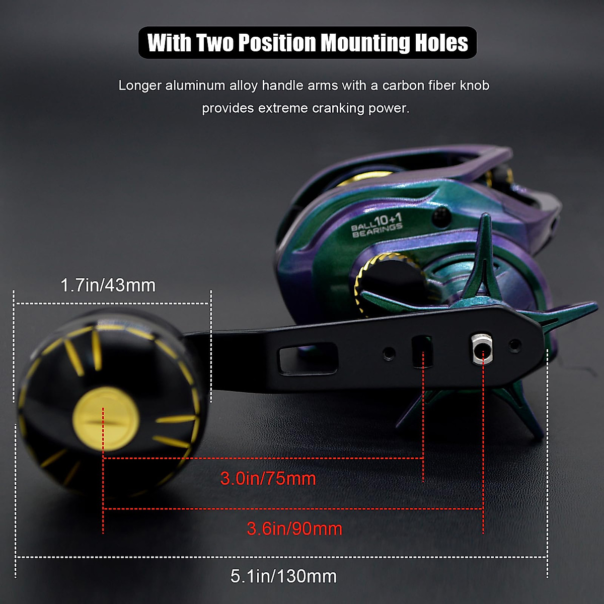 CAMEKOON Bahamut 400 Baitcasting Fishing Reels, Chameleon Paint, 10+1 Stainless Steel Bearings, 35 LBs Carbon Drag, Longer Power Handle, Carbon Fiber Frame and Side Covers, Large Capacity Baitcaster