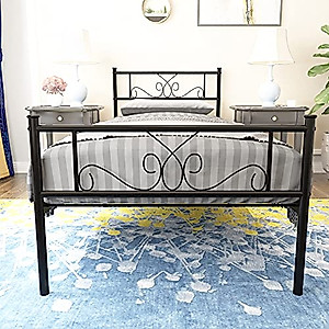 Weehom Twin Size Bed Frame with Headboard Black Platform Bed Standard Steel Bed for Kids Girls Boys No Box Spring Needed
