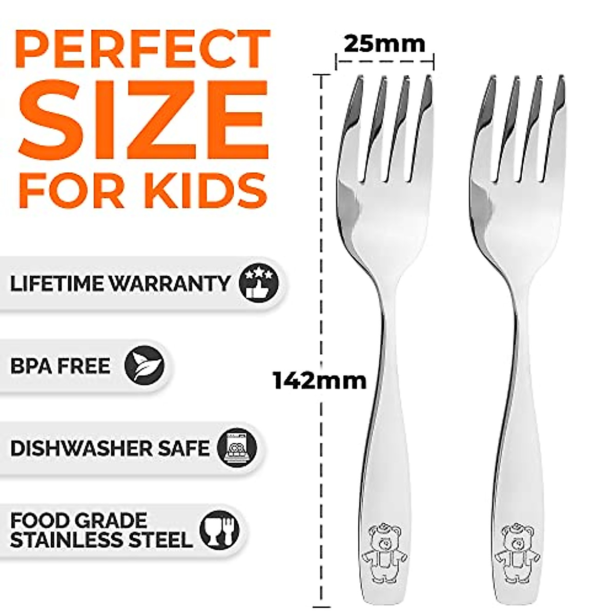 Zulay Kitchen 4-Piece Toddler Silverware Set - Toddler Utensils for Self Feeding - Smooth Edged Kids Silverware Stainless Steel, Mirror Polished, Dishwasher Safe (4 Forks)