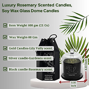 Luxury Rosemary Scented Candles, Soy Wax Glass Dome Candles, 21 OZ Birthday Gift for Women, Relaxing Aromatherapy Candles, Luxury Candles, Romantic Gift for Valentine, Christmas and Mom (Black)