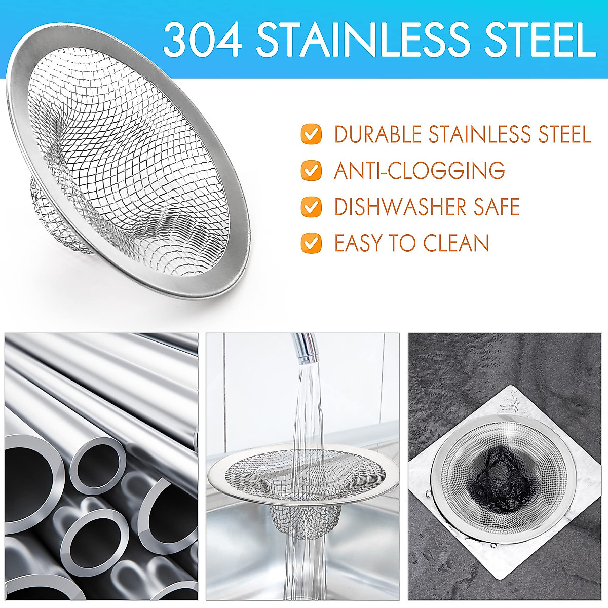 LotFancy Sink Drain Strainer, 30Pcs 2.75" Top / 1 1/8" Bathroom Sink Strainer, Stainless Steel Shower Drain Hair Catcher for Bathroom Sink, Utility, Slop, Laundry, RV and Lavatory