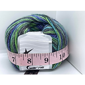Blue, Purple, Green, Grey Self-Striping Leonardo Color Yarn - DK Weight Merino Wool and Cotton Blend Yarn 50 Grams (1.75 Ounces) 190 Meters (207 Yards)