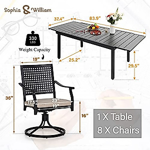 Sophia & William Patio Dining Set 9 Piece Expandable Outdoor Table Furniture Set with 8 Swivel Dining Metal Chairs and 1 Rectangular Expanding Dining Table for Garden Deck Backyard