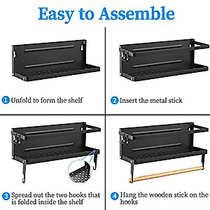 ZITRONE Magnetic Paper Towel Holder for Refrigerator 2-in-1 Foldable Magnetic Spice Rack, Strong Magnetic Shelf Fridge Organizer - Counter Space Saver for Kitchen Apartment, Black