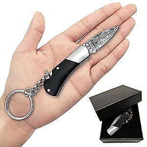 STARDW Damascus Pocket Knife,Mini Folding Pocket Knife,EDC Pocket Knife with Wood Handle,Gifts for Men Women (Damascus A)