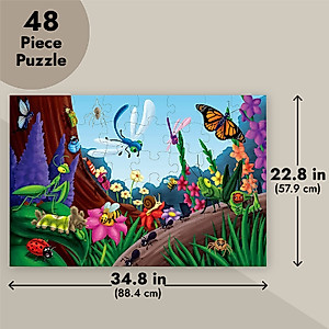 BLUE PANDA 48 Piece Giant Bugs and Insects Jigsaw Puzzle for Kids Ages 3-5 and 4-8, Jumbo Floor Puzzle for Toddler Preschool Learning (2 x 3 Feet)