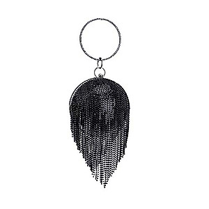 Womans Round Ball Clutch Handbag Dazzling Full Rhinestone Tassles Ring Handle Purse Evening Bag Women Round Ball Crystal Evening Clutch Purse Tassel Wedding Party Handbags (Black)