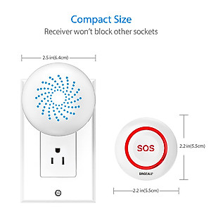 SINGCALL Tuya Wifi Smart Wireless Caregiver Pager System Nurse Calling Alert System for Elderly Patient Seniors Disabled 1 Waterproof SOS Emergency Button 1 Plugin Receiver(only Supports 2.4GHz Wi-Fi)