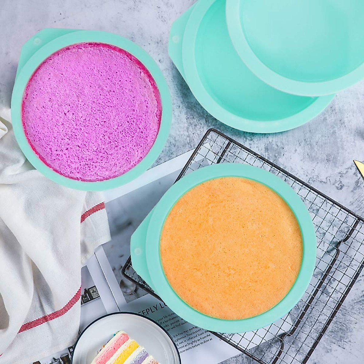 Staruby 6-Pack Silicone Cake Molds 4 Inch Round Silicone Cake Pans Green Baking Pan Set Silicone Baking Mold DIY Rainbow Cakes and Round Resin Coaster Molds, 0.8 Inch Deep (Green)