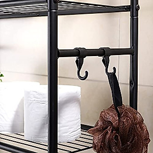 L&H UNICO 3-Shelf Wire Freestanding Shelving Unit Over The Toilet Storage Organizer Rack Bathroom Space Saver, Includes 4-Hooks, Black