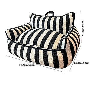 Naisicore Dog Bed, 26.8x20.5inch Plush Striped Thermal Dog Beds with Lifting Handle, Washable Cat Beds for Small Medium Dogs Cats (Black+White)