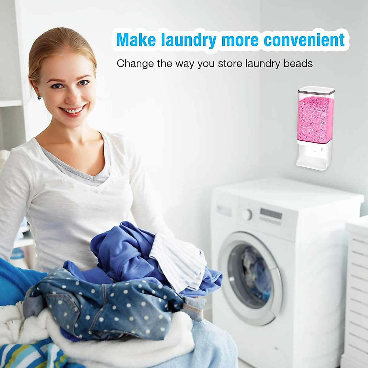 Conworld Laundry Detergent Dispenser, Wall Mounted Laundry Beads Dispenser for Scent Booster Beads, Stain Remover Powder, Bath Salts, Rice, Beans Grain and Dry Food, Laundry Scent Booster Container