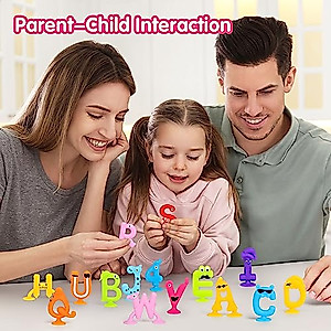 Suction Toys Kids Bath Toy for Toddler Aged 3, 30PCS Silicone Animal Alphabet Number Sucker Toy, Montessori Sensory Toy Gift for Kids Aged 4-8, Educational Spelling Fidget Toys for Autism/ADD/ADHD