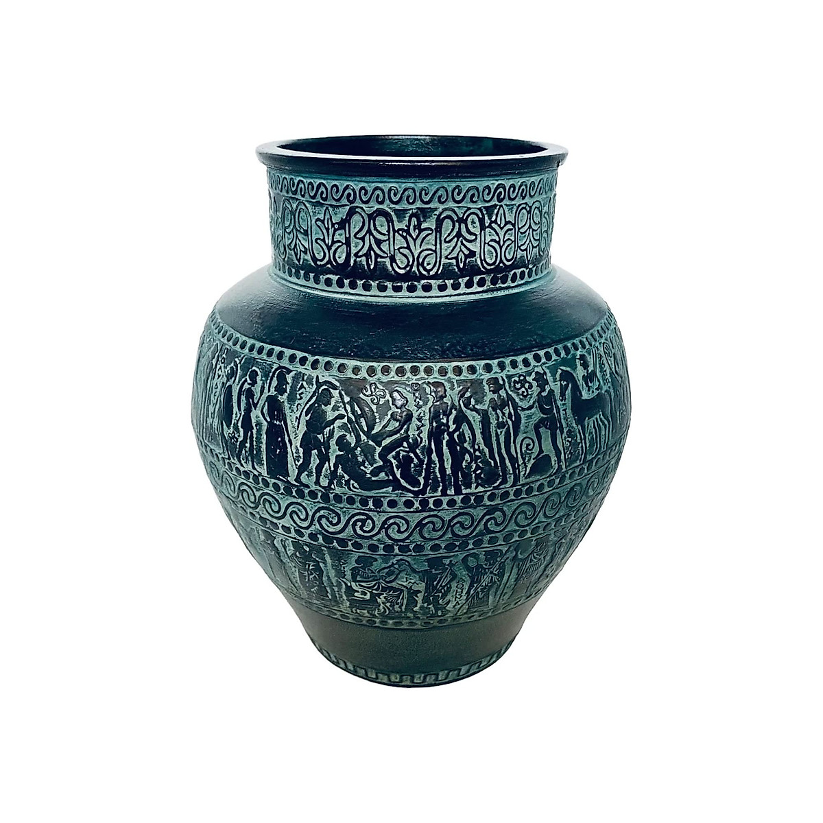 Greek Pithari,Relief terracotta,Pottery Vase 21cm,Ancient Greek Mythology Scenses