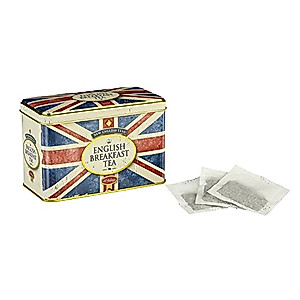 New English Teas Union Jack Tea Tin with 40 English Breakfast Teabags, British Souvenir