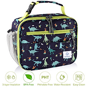 Genteen Lunch Box Kids, Prints Insulated Lunch Bag Kids Boys Girls,Soft Bag Mini Cooler Back to School Thermal Meal Tote Kit Lunch Box for School,Work,Outdoor - Dinosaur