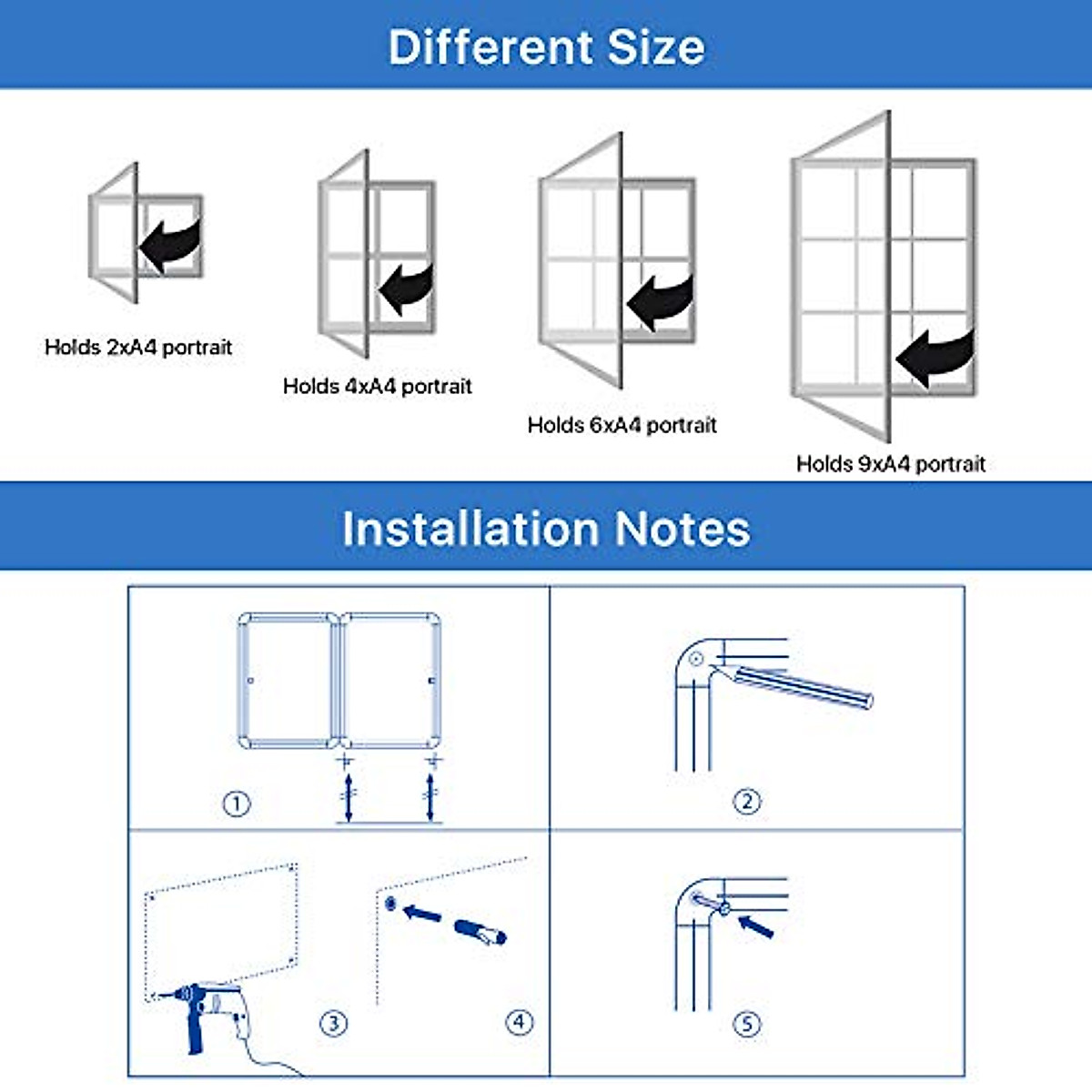Swansea Enclosed Notice Board Magnetic Bulletin Boards for Office,Black Frame,with Locking Door 26x20inch(4XA4）