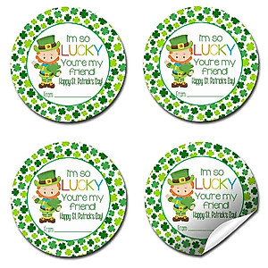Lucky You’re My Friend Leprechaun St. Patrick’s Day Gift Tag Sticker Labels, 40 2" Party Circle Stickers by AmandaCreation, Great for Party Favors, Envelope Seals & Goodie Bags