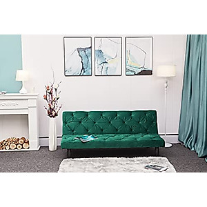 ERYE Green 3-in-1 Upholstered Futon Loveseat Convertible Sleeper Bed,2-Seaters Sofa & Couch Soft Cushions Love Seat Daybed for Small Space Living Room Napping Velvet Armless NO Pillows