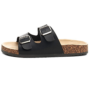 Alpine Swiss Womens Casual Double Strap Slide Sandals Black 7 M US