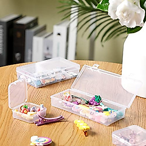 60 Pcs Mixed Sizes Small Plastic Clear Rectangular Box Mini Bead Storage Containers for Beads Empty Small Containers with Hinged Lids with 5 Sheets Label Stickers for Beads Crafts Small Items Jewelry