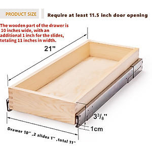 Mulush Pull Out Cabinet Drawer, 20”W x 21”D Soft Close Slide Out Wood Drawer Organizer for Kitchen, Finished, Bottom and Side Assembly (Wood Drawer Part is Width 19'')