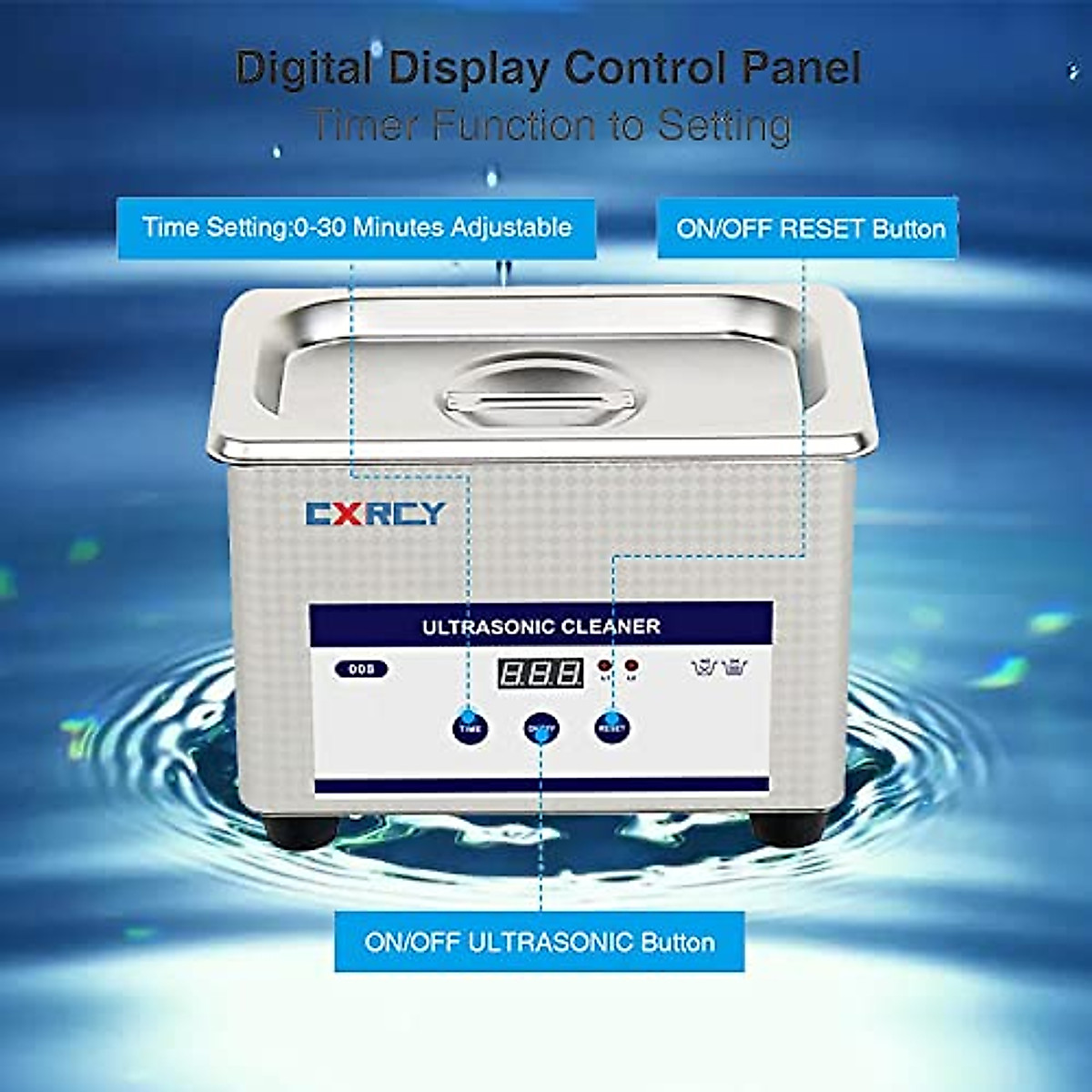 CXRCY 0.8L Ultrasonic Cleaner Lab Diamond Cleaner Machine with Timer for Jewelry Diamond Rings Watch Glasses Parts Circuit Board Dental Instruments