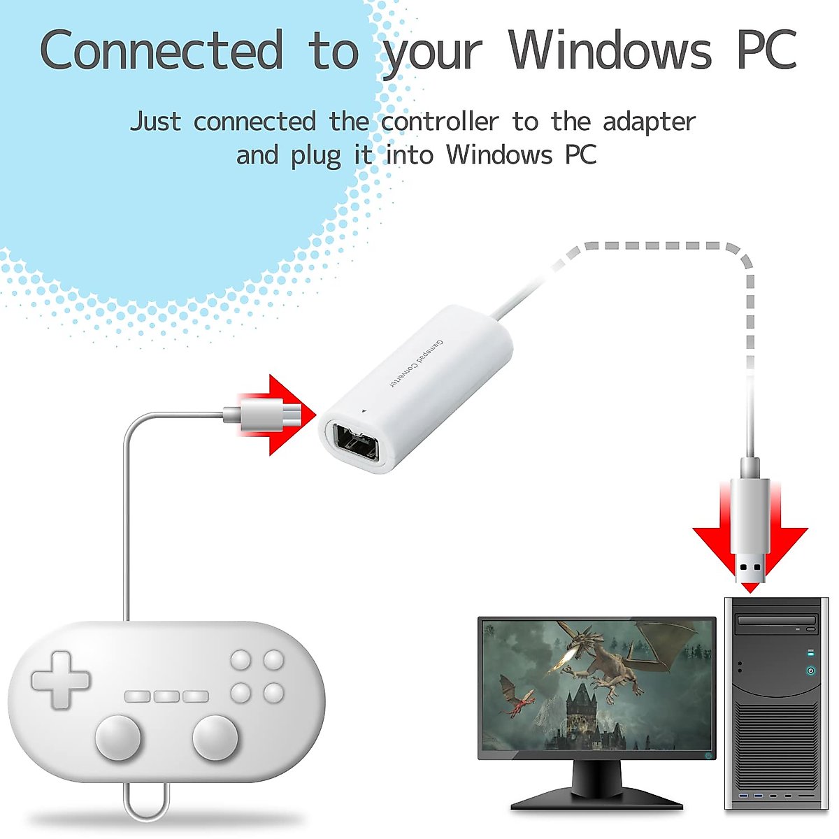 ELECOM Gamepad Converter for Wii Controllers, Support Wii Game Classic Controller and Classic Controller Pro, Only Compatible with Windows PC 39 inch Cable Length (JC-W01UWH)