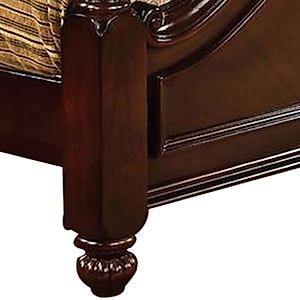 Benjara Traditional Style California King Wooden Bed with Floral Carving, Brown